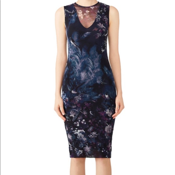 Fuzzi | Dresses | Fuzzi Floral Mesh Insert Floral Midi Dress Final ...